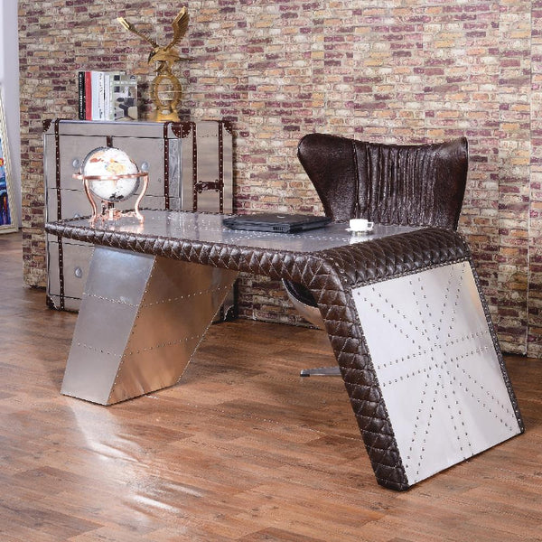 76 Fliegerschreibtisch mit Stauraum Schreibtisch aus Aluminium und Leder Wehomz WEHOMZ