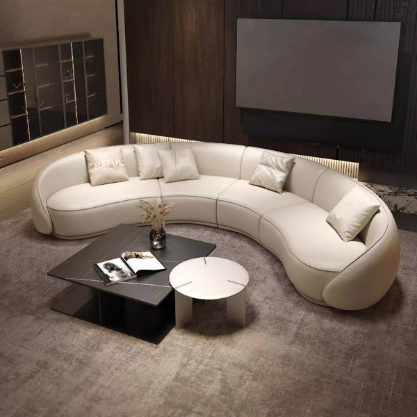 129.9″ Half Circle Couch Beige Velvet Curved Modern Style – WEHOMZ