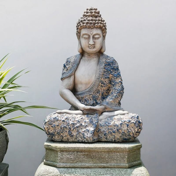 16.9″ Garden Buddha Statue - Durable Magnesium Oxide - Flower Seated T ...