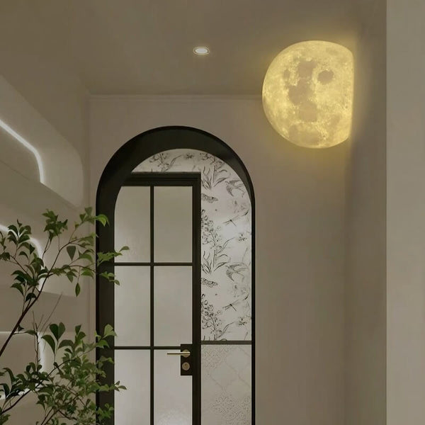 Resin Moon Wall Lamp - Hardwired Warm White Corner Lamp in Wabi-Sabi S ...