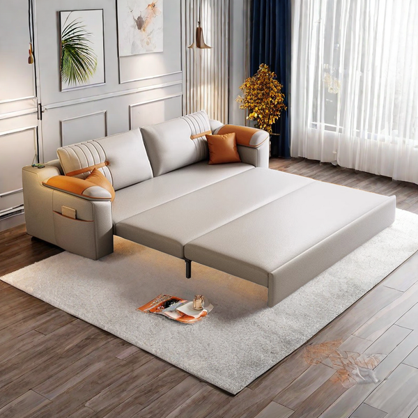 Gray Convertible Sleeper Sofa Bed with Storage & Cushion Back, Contemp ...