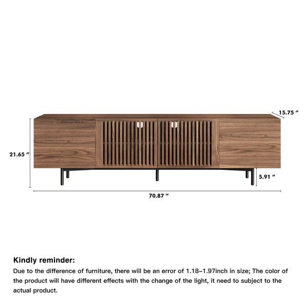 Minimalist Brown TV Stand & Media Console with Slatted Solid Wood Door ...
