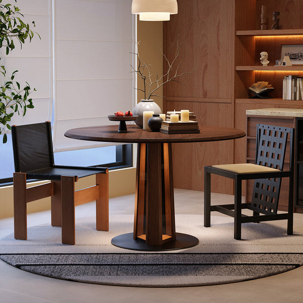 Nordic Style Solid Wood & Steel Dining Table with Convertible Shape ...
