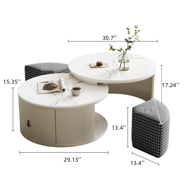 Modern White Sintered Stone Coffee Table & Footstool with Storage – WEHOMZ