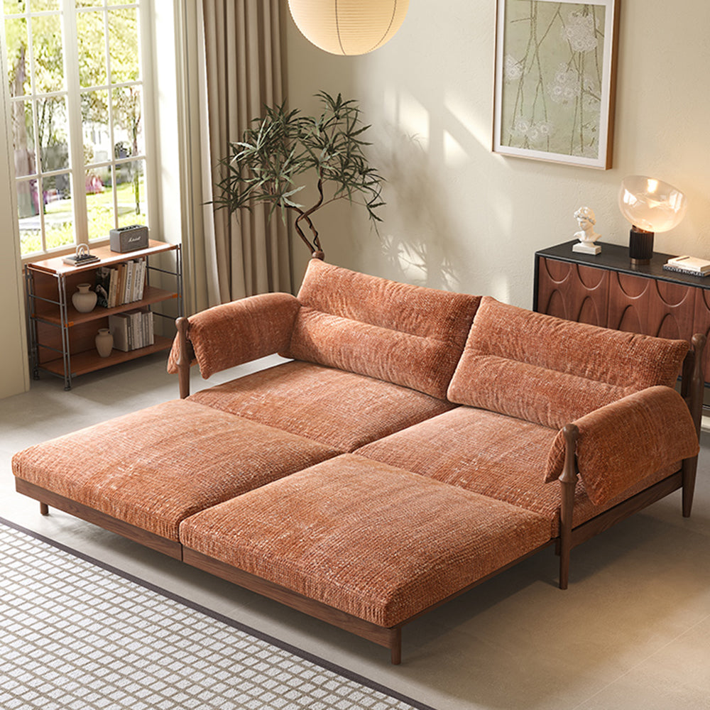 Solid Wood Frame Convertible Modular Sofa Bed - Mid-Century Japandi St ...