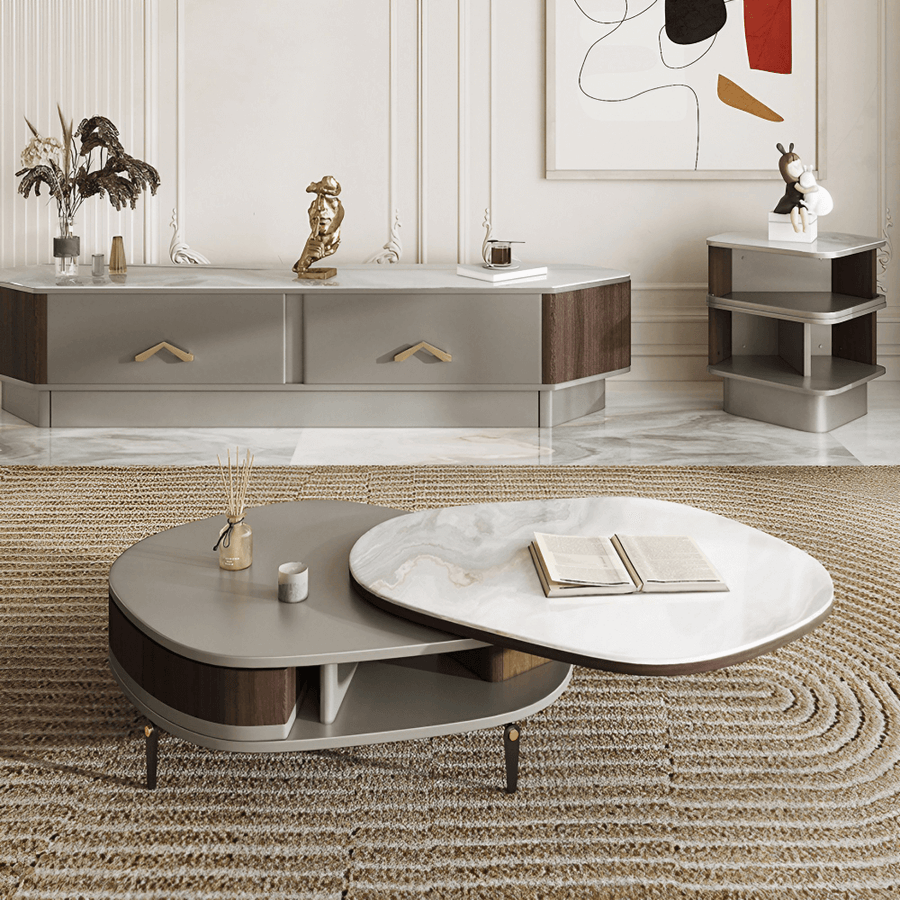 Multifunctional Oval Solid Wood Coffee Table - 47" Lift Top, Walnut Fi ...