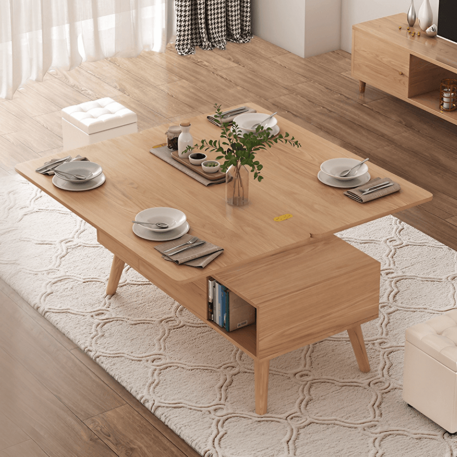 Multifunctional Oval Solid Wood Coffee Table - 47" Lift Top, Walnut Fi ...