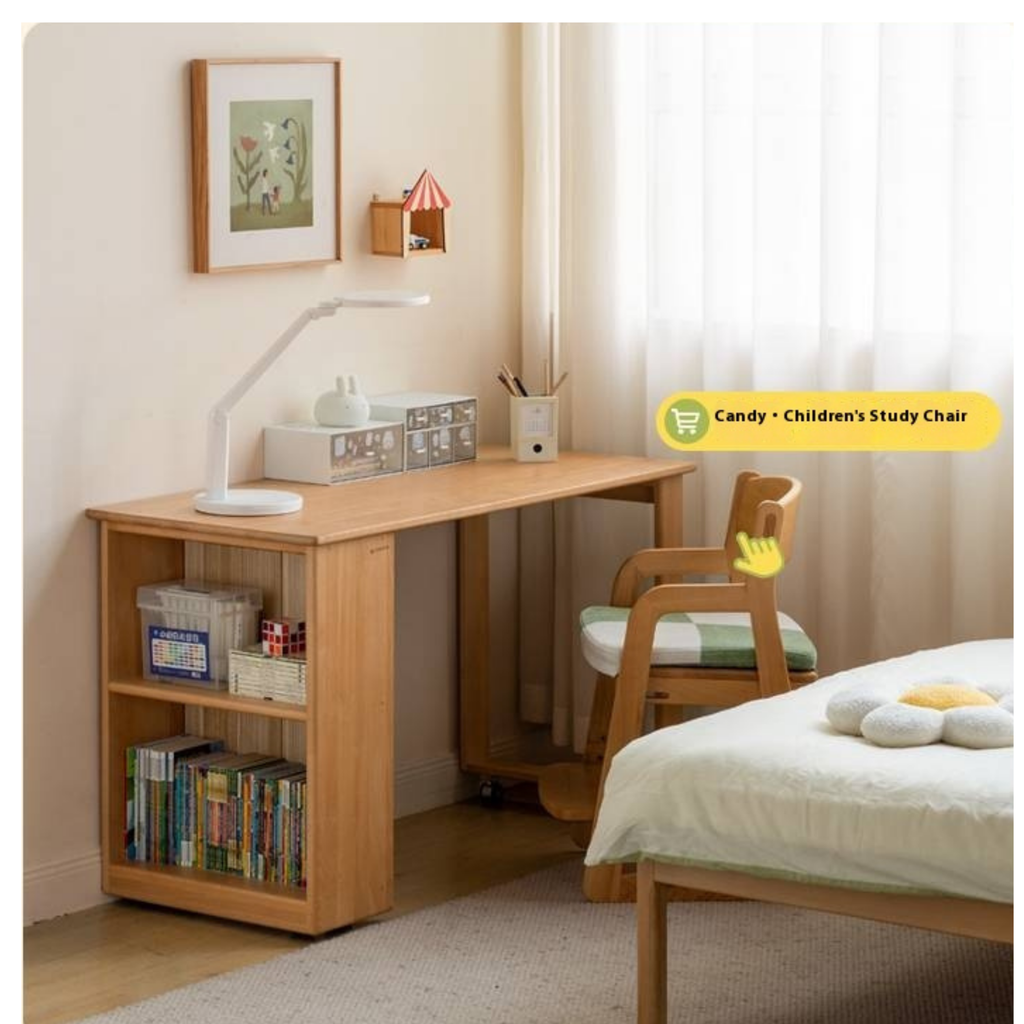 Beech Solid Wood Children's Desk with Pulleys Movable Storage – WEHOMZ