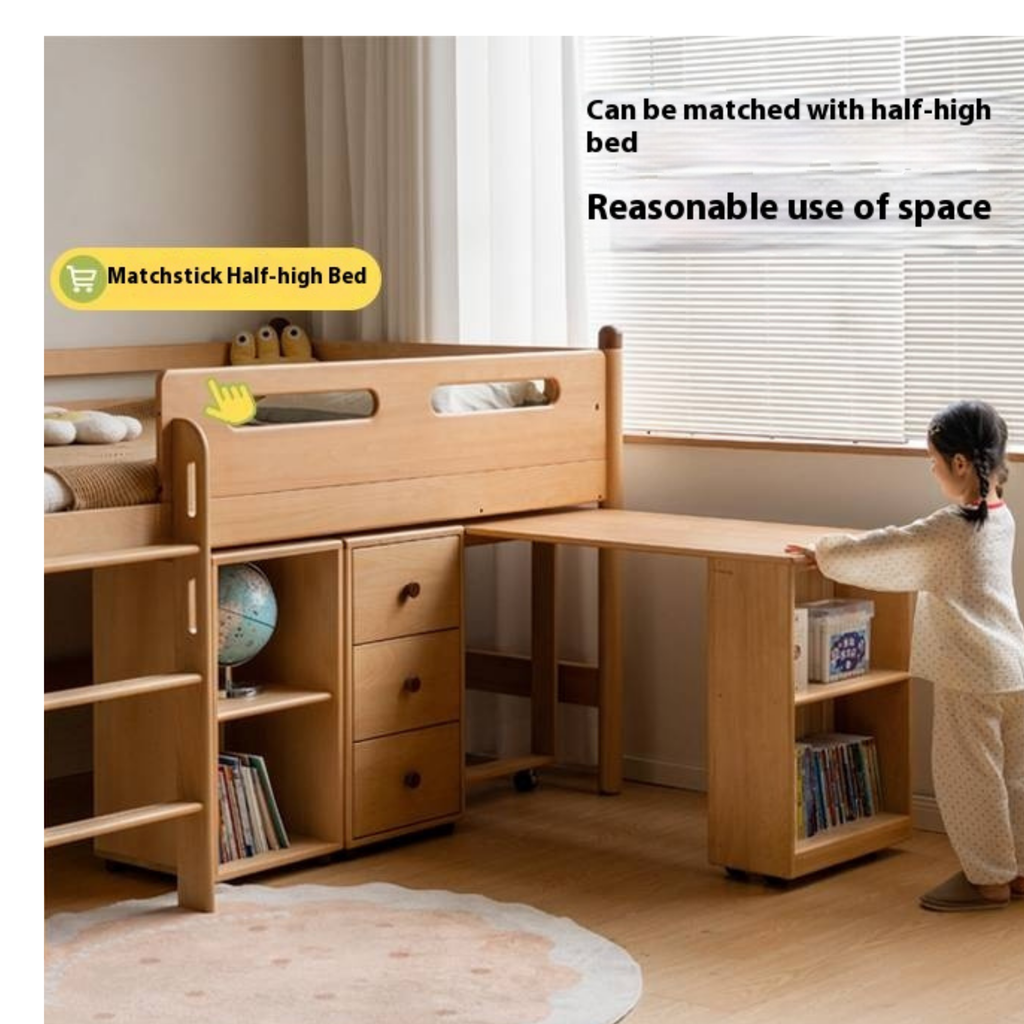 Beech Solid Wood Children's Desk with Pulleys Movable Storage – WEHOMZ
