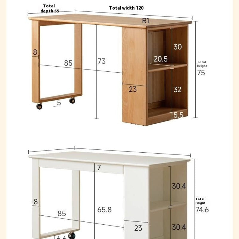 Beech Solid Wood Children's Desk with Pulleys Movable Storage – WEHOMZ