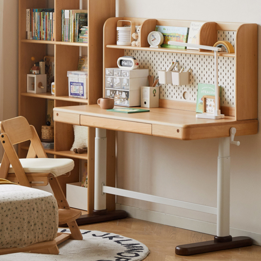 Beech Solid Wood Study Hand Crank Lift Children's Table – WEHOMZ