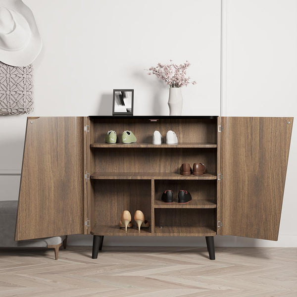 Walnut Shoe Storage Cabinet with 2-Door in Black 14 Pairs-Wehomz – WEHOMZ