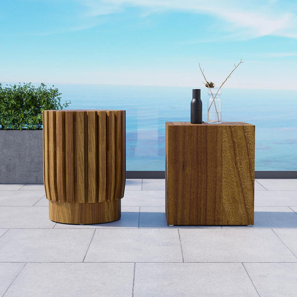 2 Pieces Rustic Round & Rectangle Teak Wood Outdoor Coffee Table Set in ...