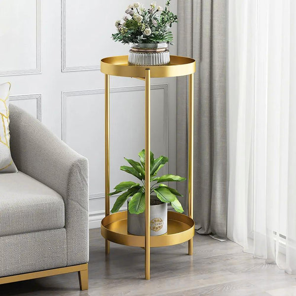 Round Metal Plant Stand 2-Tiered Gold Plant Pot Stand for Indoor ...
