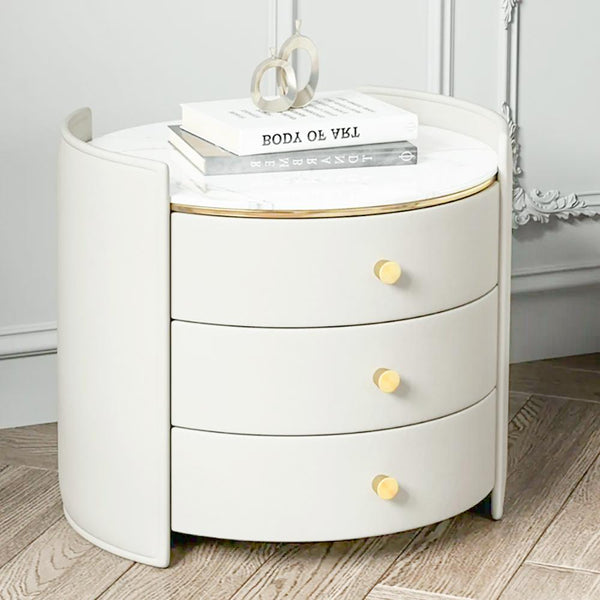 Modern Nightstand Solid Wood Nightstand Round Side Table Beige ...