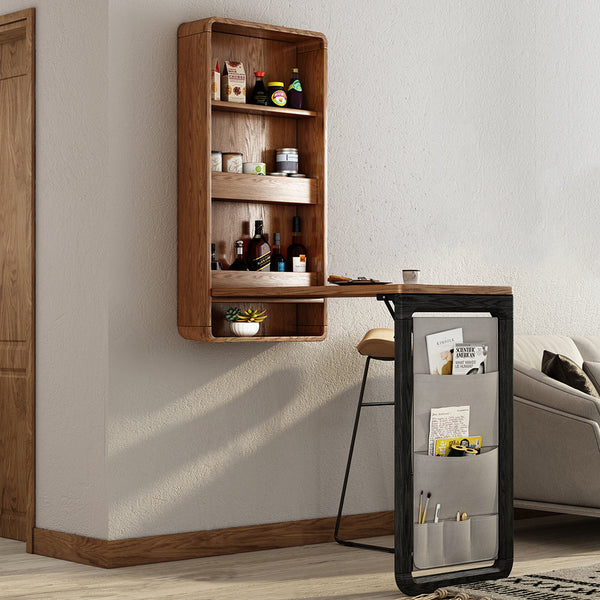 Foldable Bar Height Table with Convertible Cabinet & Open Storage in W ...