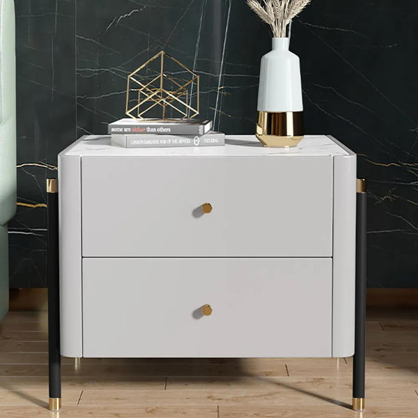 Modern Luxury Gray Nightstand 2-Drawer Bedside Table with Stone Top ...