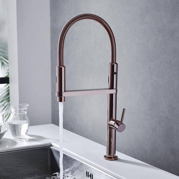 Rose Gold Single Hole High Arc Magnetic Kitchen Faucet Dual-function ...