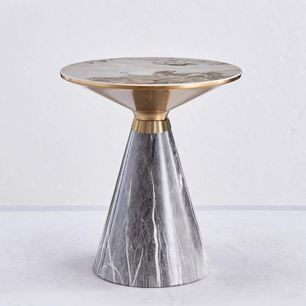 Gray & Gold Hourglass-Shape End Table with Stone Top & Stainless Steel ...