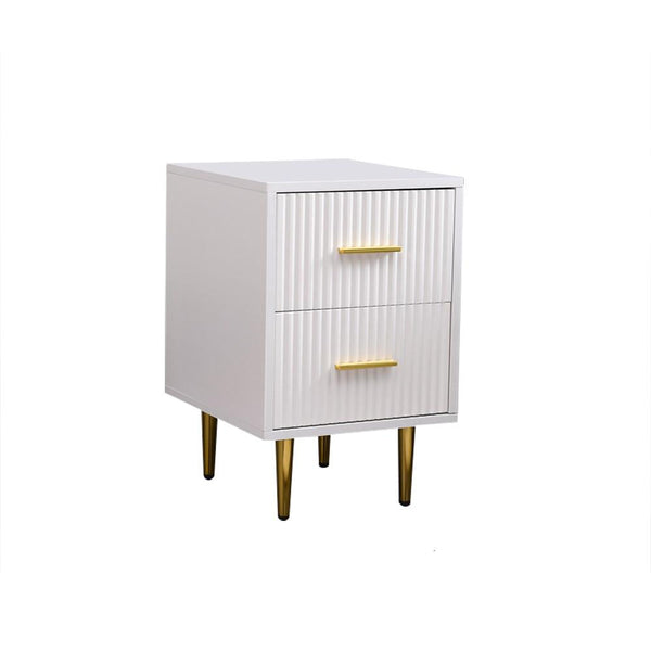 Modern White Rectangle Nightstand with 2 Drawers and Gold Metal Base-Wehomz