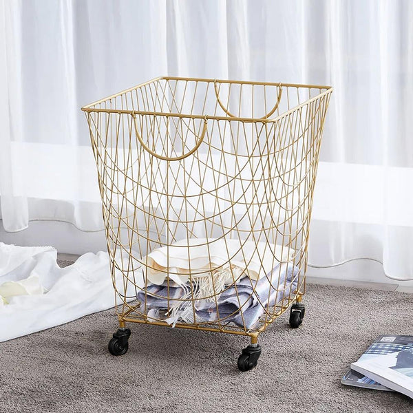 Large Square Metal Rolling Laundry Hamper with Handles-Wehomz