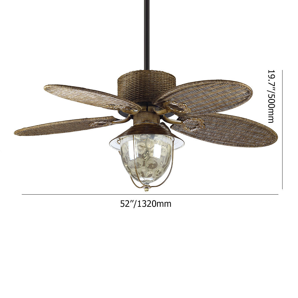 Rustic Style 52" Ceiling Fan 4 Rattan Blades and Light Kit Included wi ...