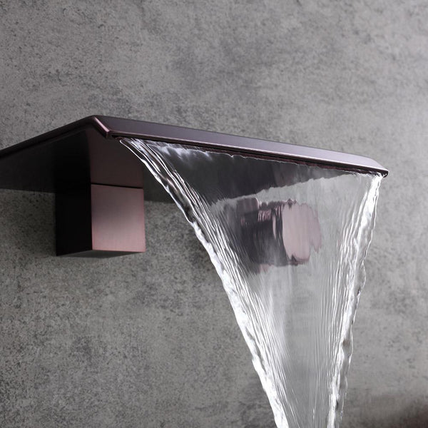 Moda Solid Brass Wall Mounted Waterfall Bathroom Sink Faucet Double ...