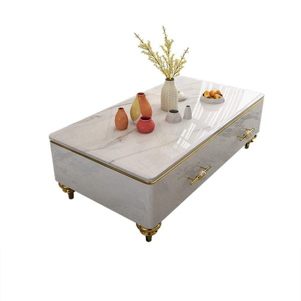51.2" Modern Marble Coffee Table & Storage Drawers Gold Stainless Stee ...
