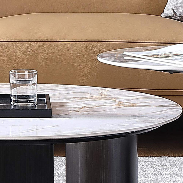 Contemporary Round Stone-top Coffee Table & Side Table Set of 2 with M ...