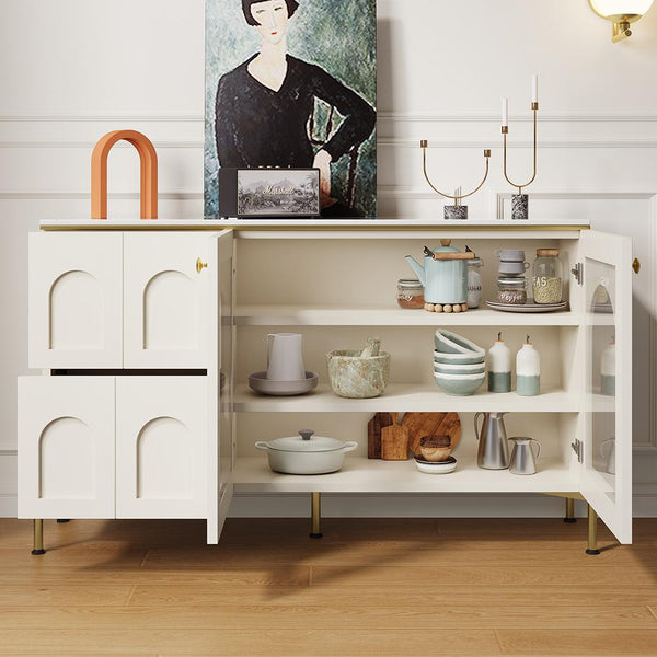 47" Modern White Arch Sideboard Buffet with 2 Doors & Drawers Carved ...