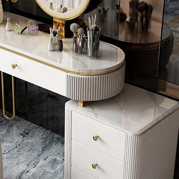Modern Makeup Vanity Table with Side Cabinet 4 Drawers & Faux Marble ...