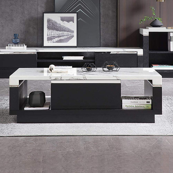 Modern Marble Coffee Table with Storage & Drawers in Wood-Wehomz – WEHOMZ