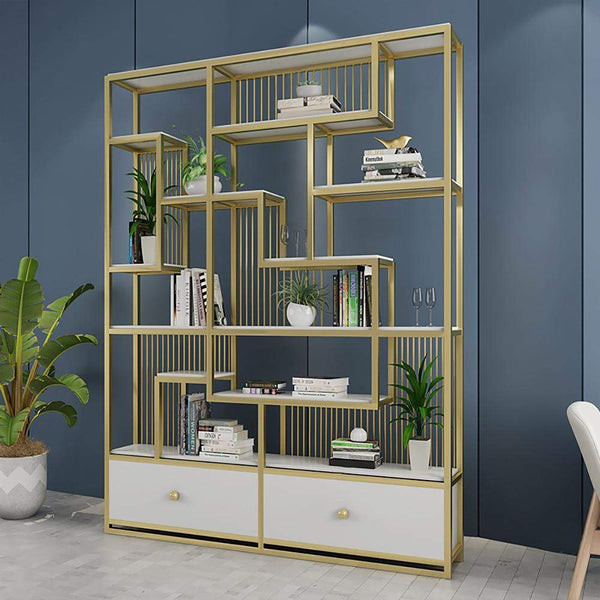 Modern Maze Etagere Bookshelf with 2 Drawers-Wehomz – WEHOMZ