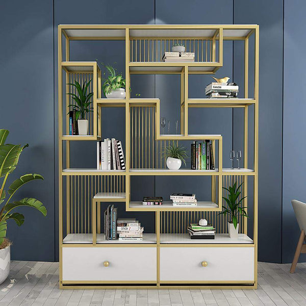 Modern Maze Etagere Bookshelf with 2 Drawers-Wehomz – WEHOMZ