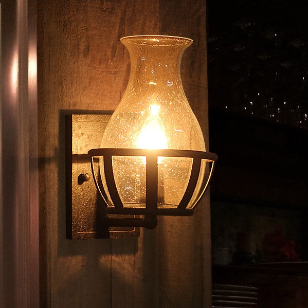 Rustic Glass Single Candelabra Wall Lamp with Metal Backplate – WEHOMZ