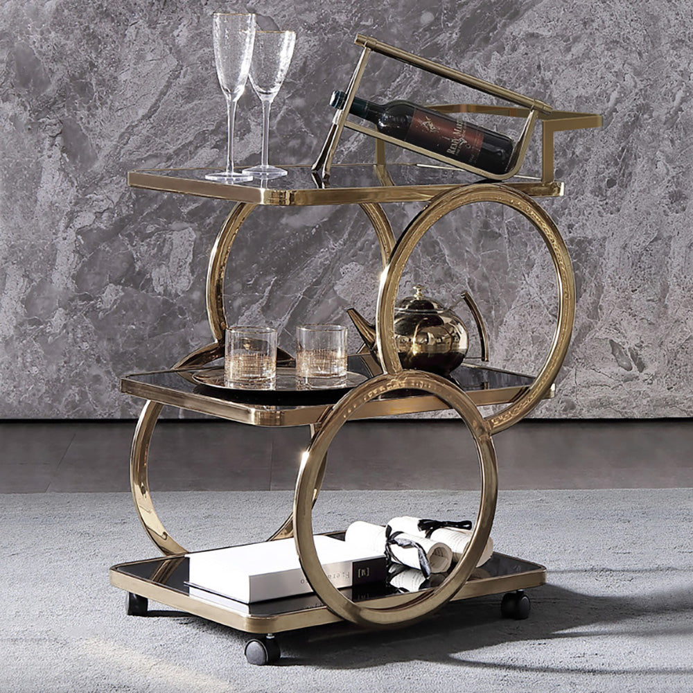 Modern Rolling 3-Tier Bar Cart on Wheel with Handle in Black & Brushed ...