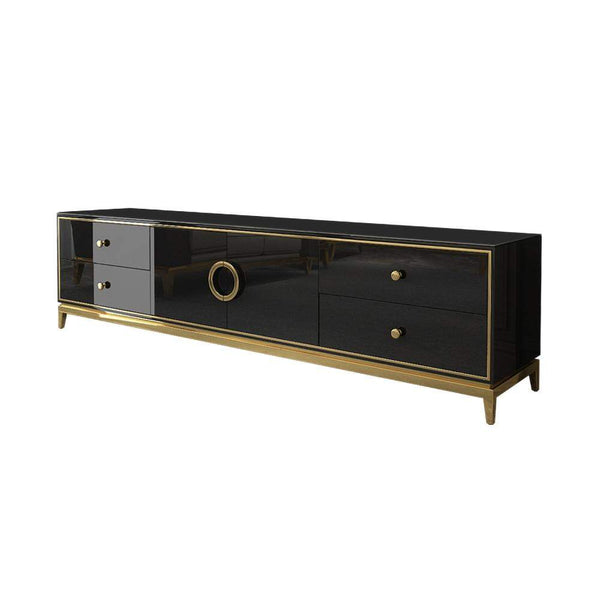 Modern Black TV Stand with Drawers & Doors Gold Media Console for TVs ...