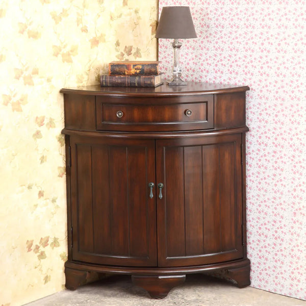 Rustic Walnut Corner Cabinet Triangle Accent Cabinet with Drawer ...