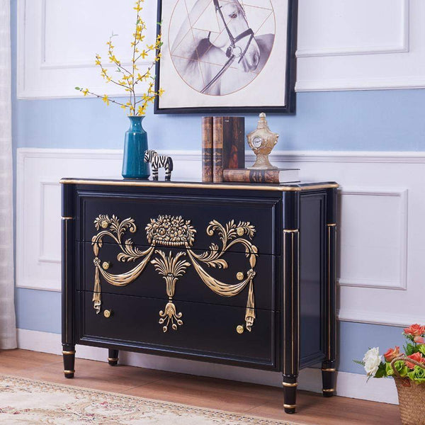 47" Classic Black Entryway Cabinet Embossed Flower Patterns 3 Chest of ...