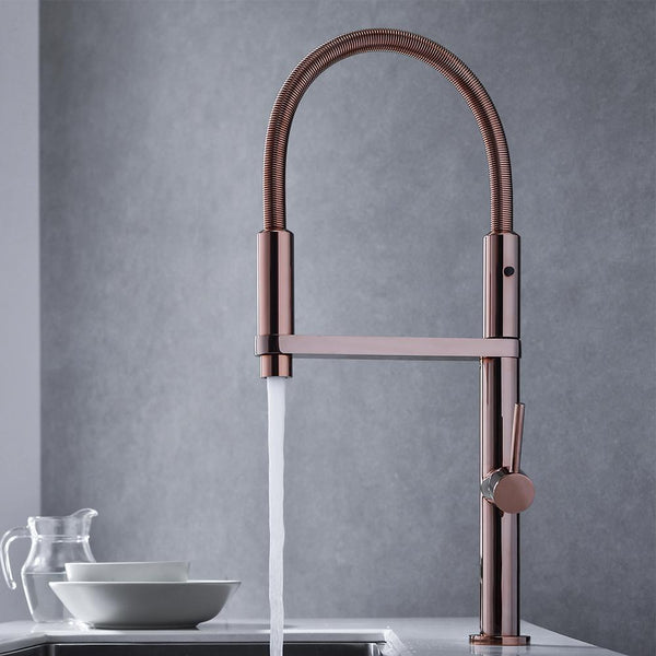 Rose Gold Single Hole High Arc Magnetic Kitchen Faucet Dual-function ...