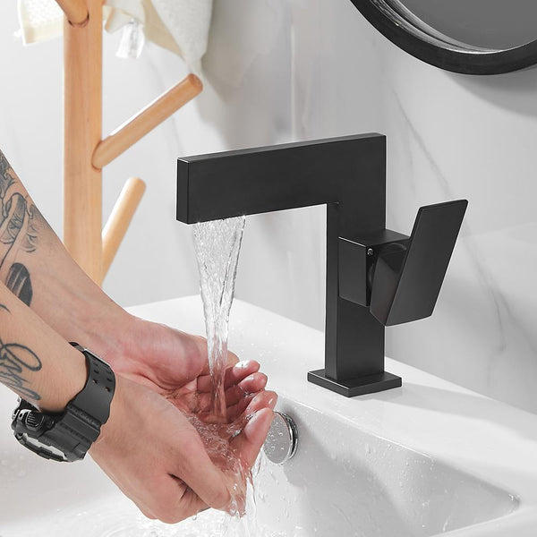 Ultra-Thin Matte Black Single Handle Waterfall Bathroom Sink Faucet ...