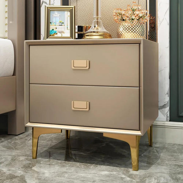 Modern Champagne Nightstand 2 -Drawer Bedside Table in Gold Finish ...