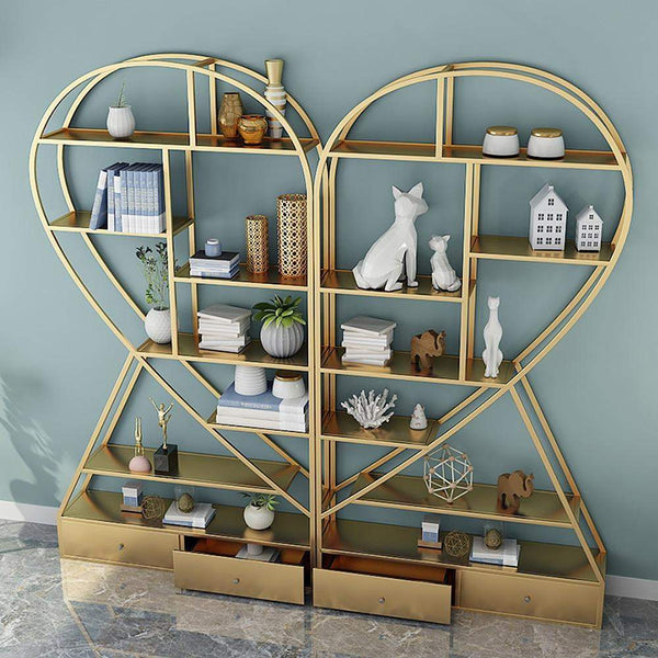 Gold Unique Modern Metal Shelf Bookcase with 2 Drawers Piece 1 – WEHOMZ