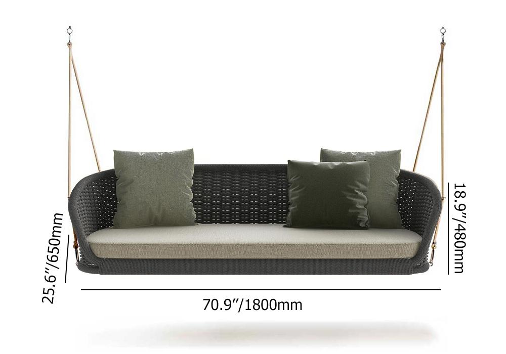 Traditional Wide Outdoor Rattan Swing Sofa Hanging Chair with Cushion ...